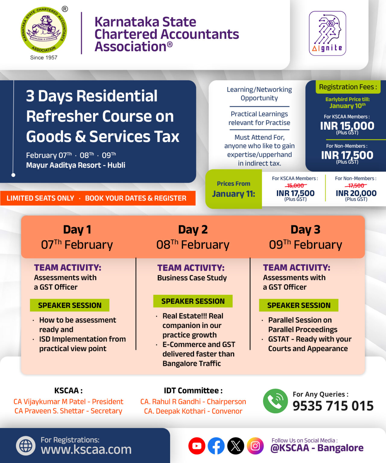 3 Days Residential Refresher Course : GST – KSCAA