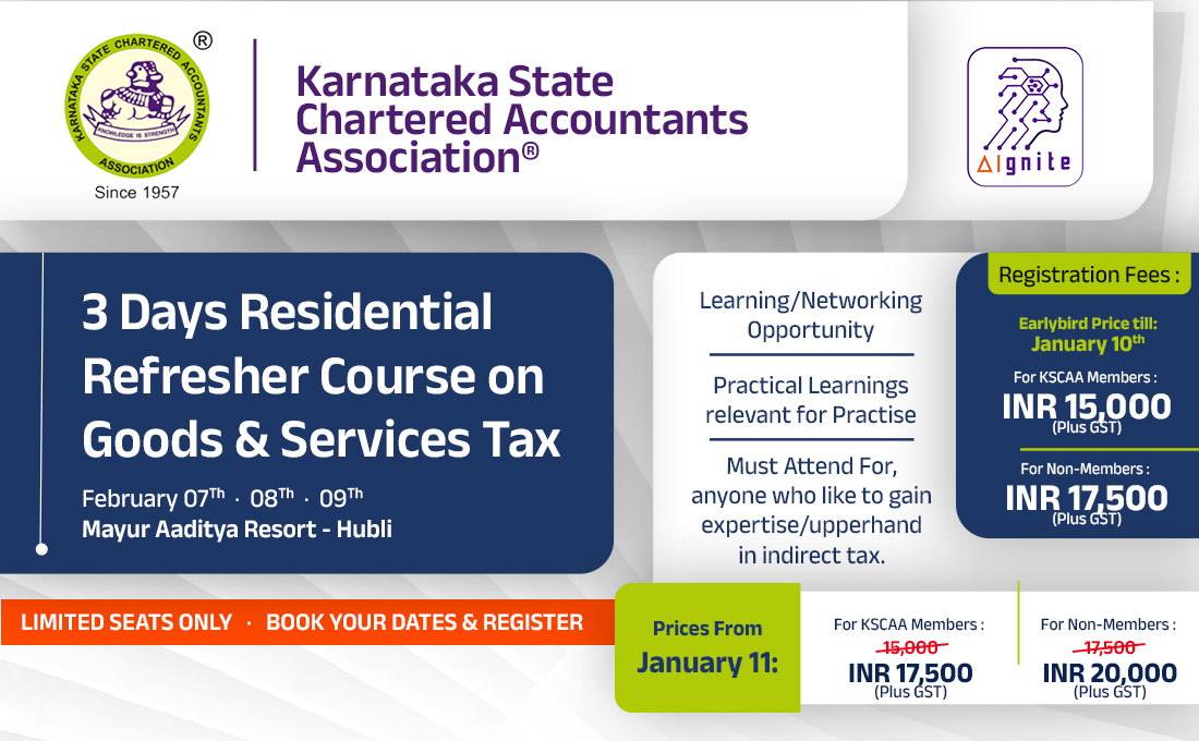 3 Days Residential Refresher Course : GST – KSCAA