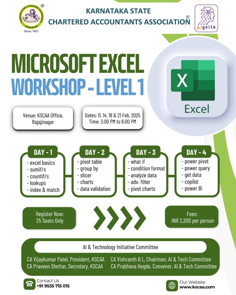 Workshop | Microsoft Excel Workshop -Level 1 – KSCAA