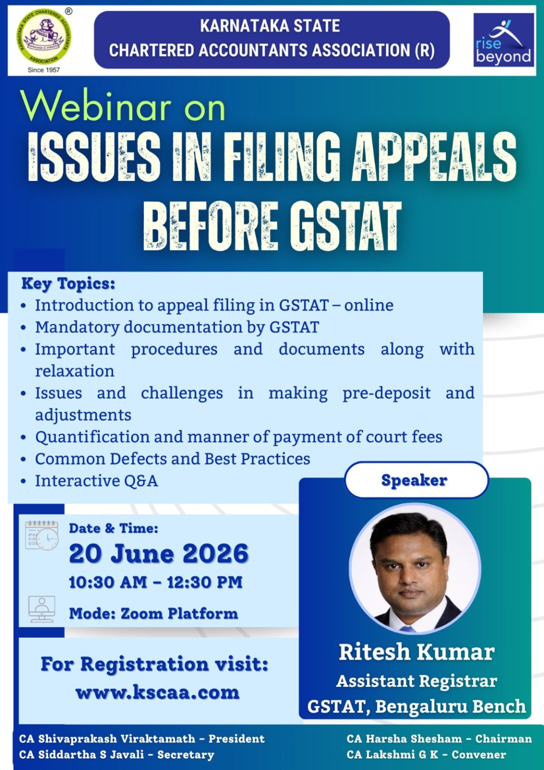 Webinar on Issues in Filing Appeals Before GSTAT – KSCAA